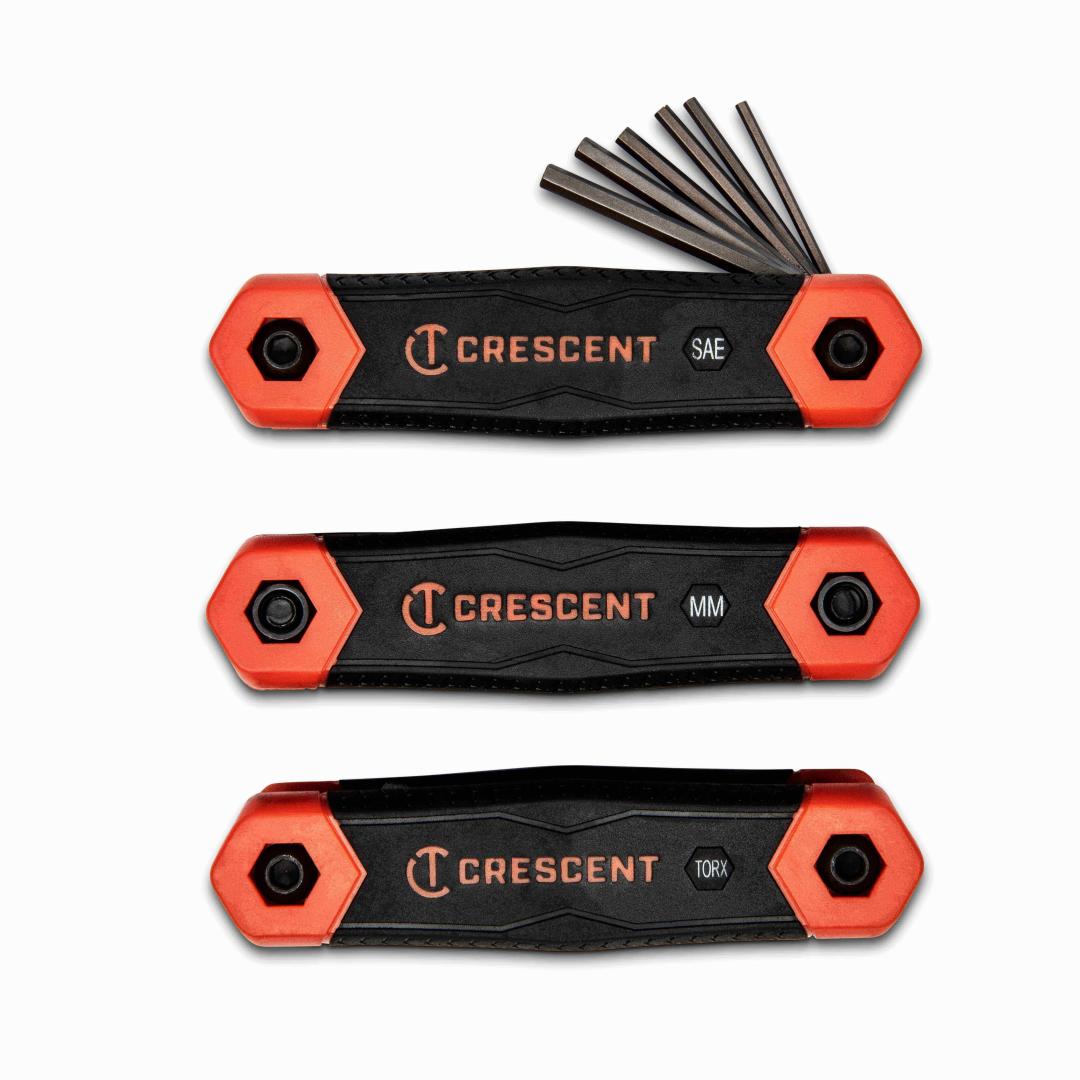 3 Pc. Folding Metric/SAE/Torx® Dual Material Key Set - Crescent Tools